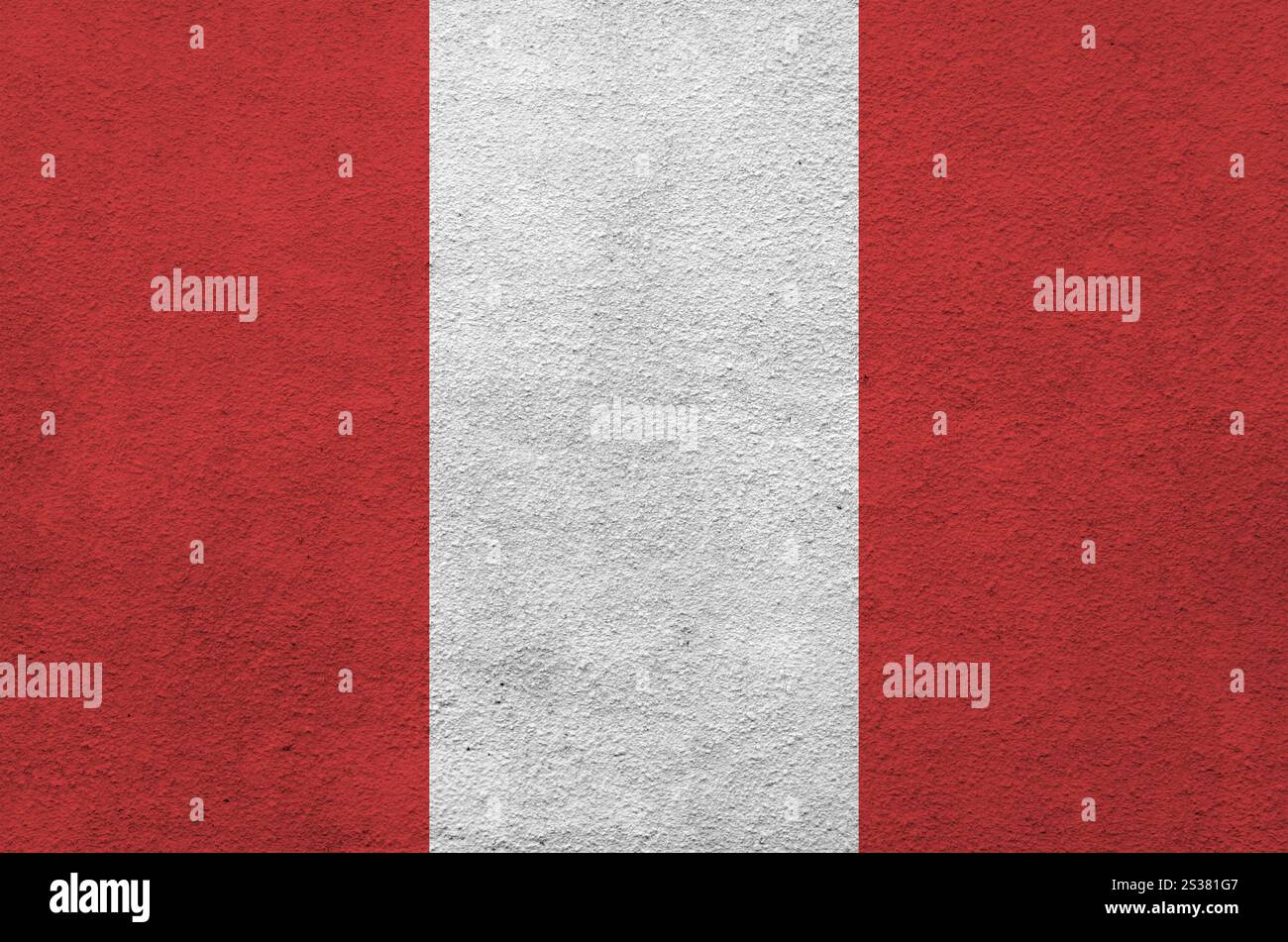 Peru flag depicted in bright paint colors on old relief plastering wall ...