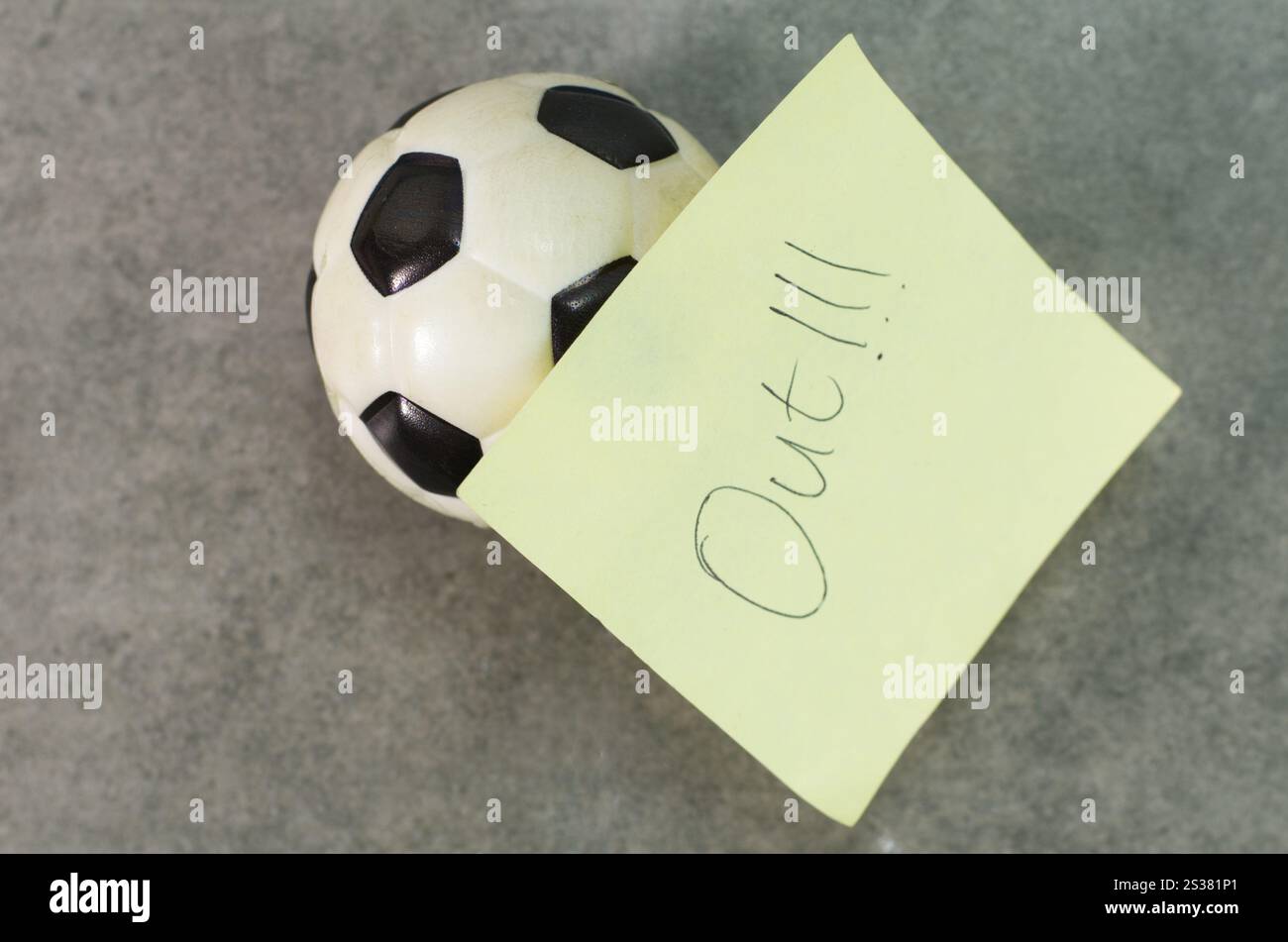 Soccer Ball Object With Sport Warning Note on Yellow Post-It Stock ...
