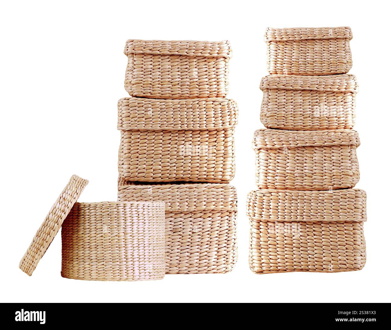 isolated round woven straw basket isolated on white background ...