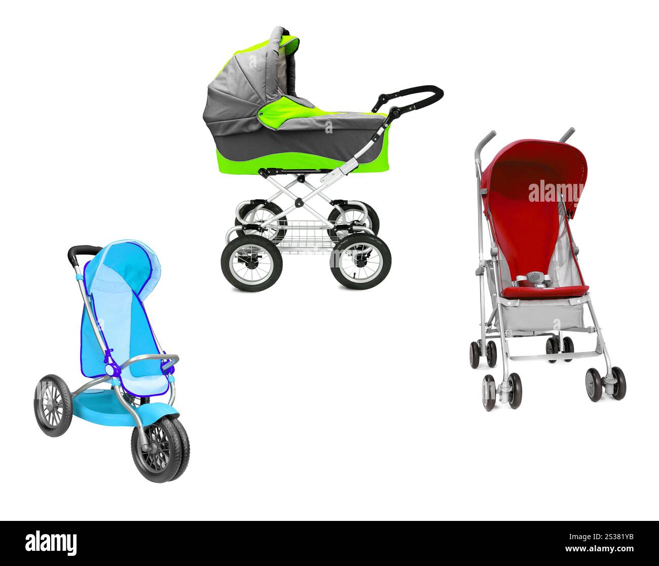 different prams isolated on white background Stock Photo - Alamy