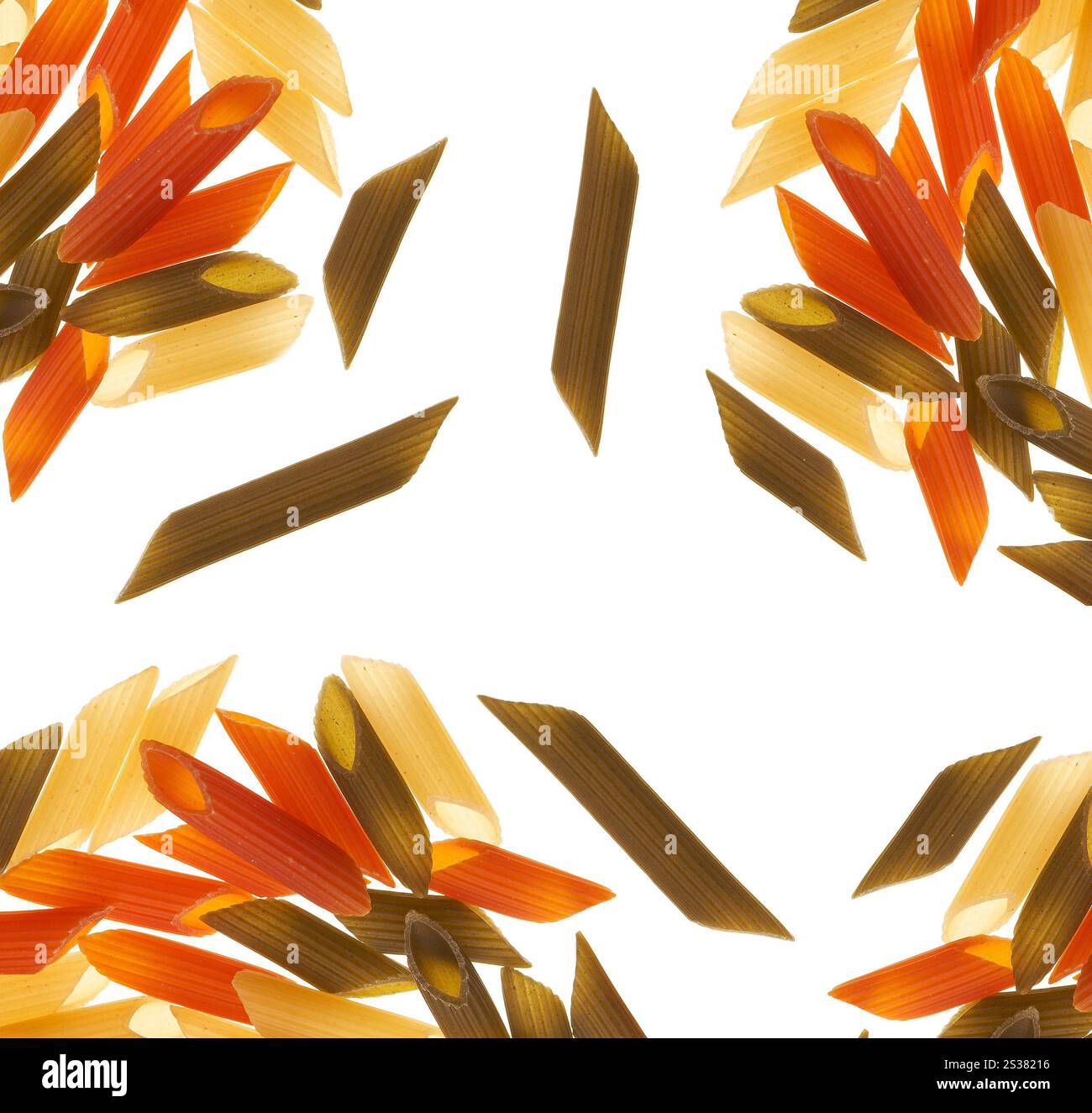 Tri-color penne pasta isolated on white background. Tri-color penne ...