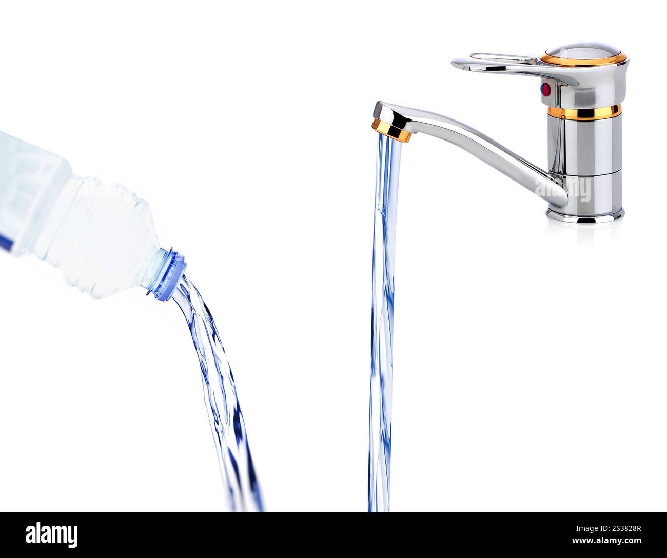 bottle of water and water tap isolated on white background. bottle of ...