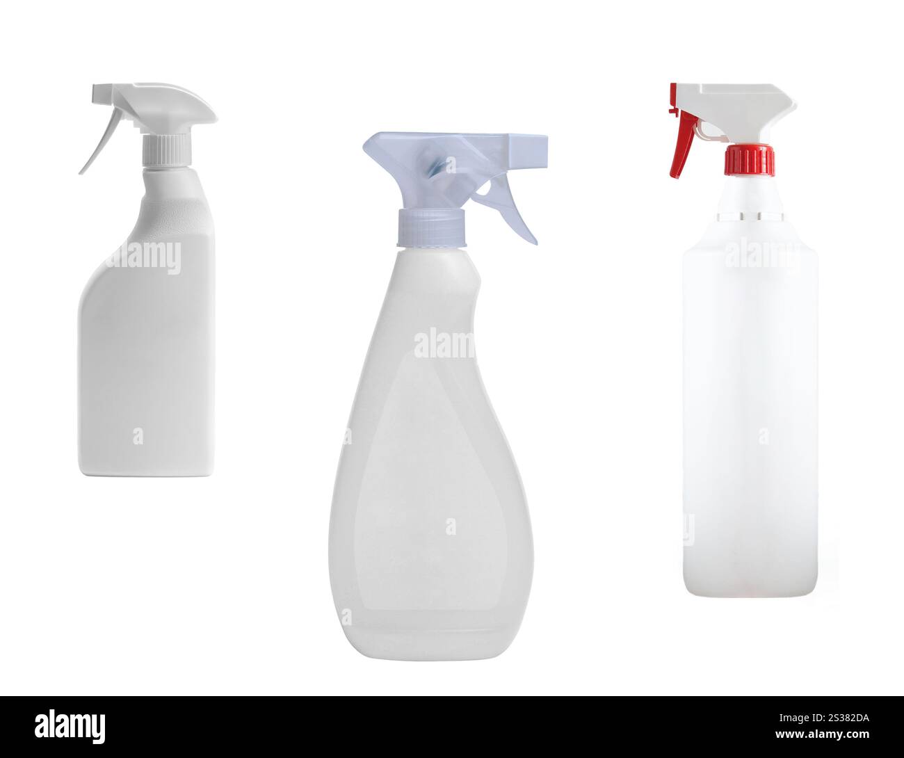 White plastic spray bottles on isolated background. White plastic spray ...