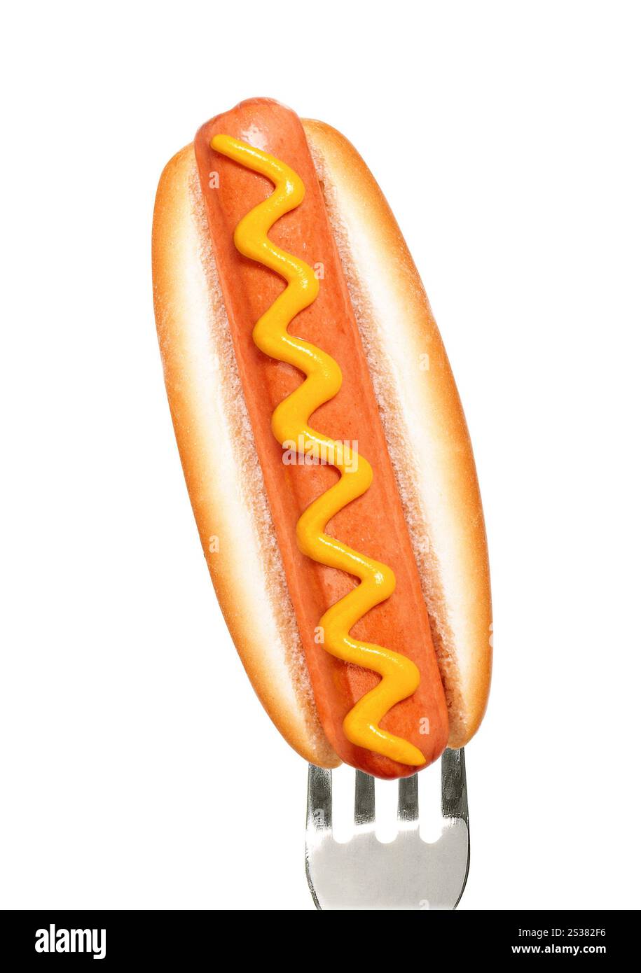 hot dog in fork - concept. hot dog in fork Stock Photo - Alamy