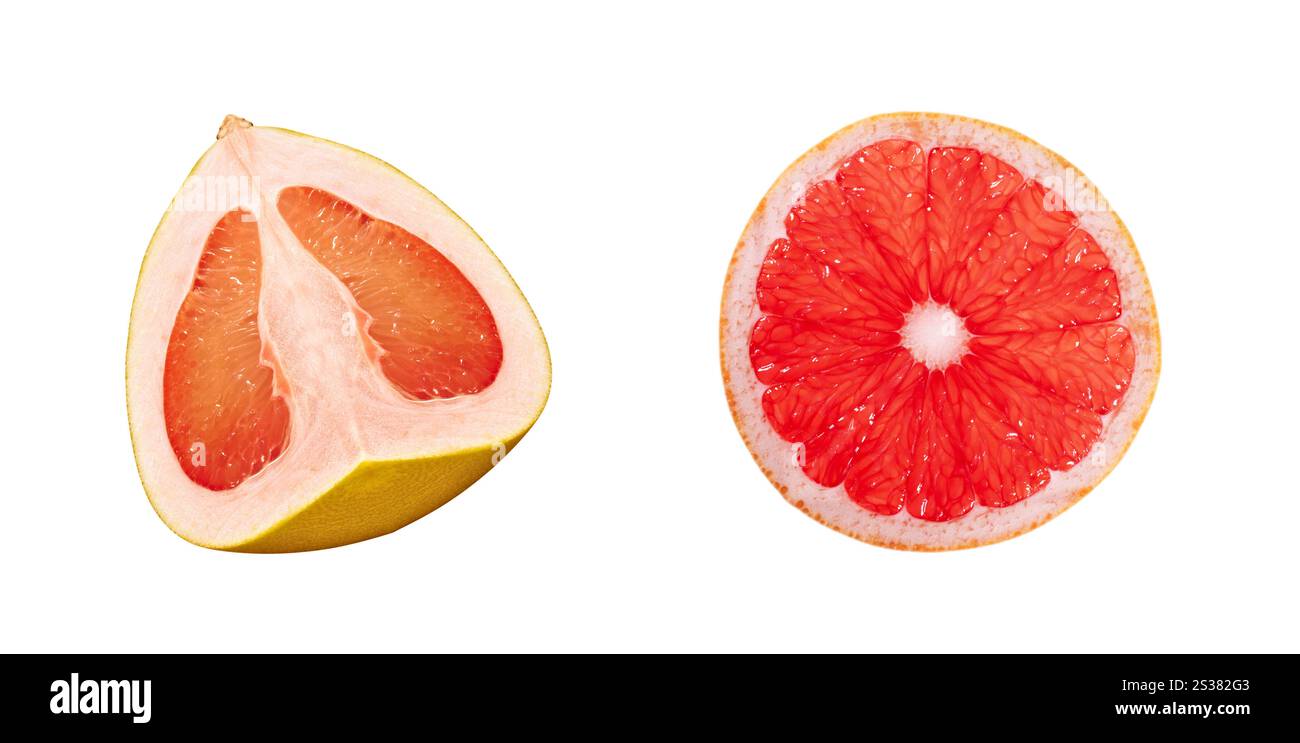 half of fresh pink grapefruit isolated on white background. half of ...