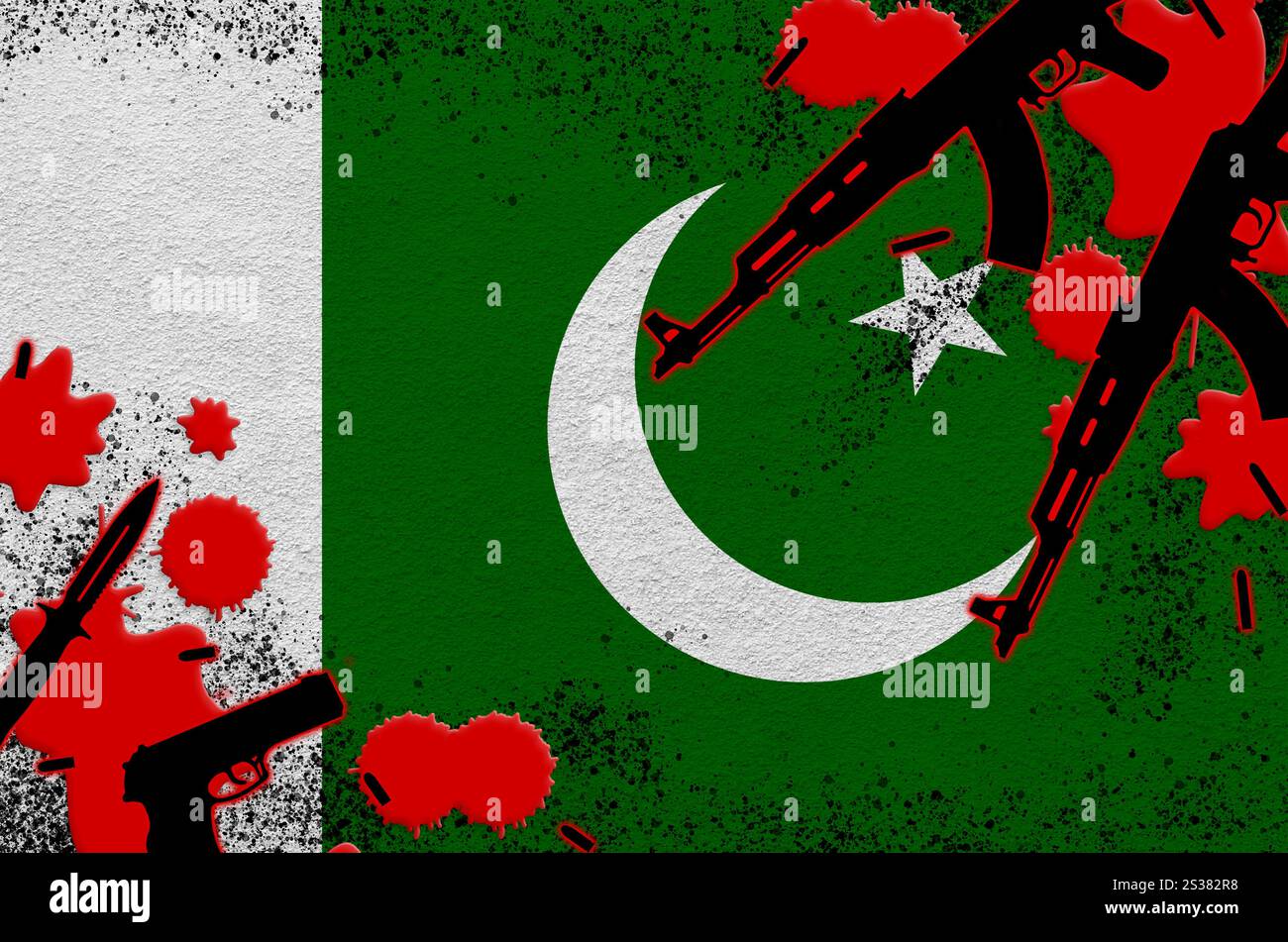Pakistan flag and guns in red blood. Concept for terror attack and ...
