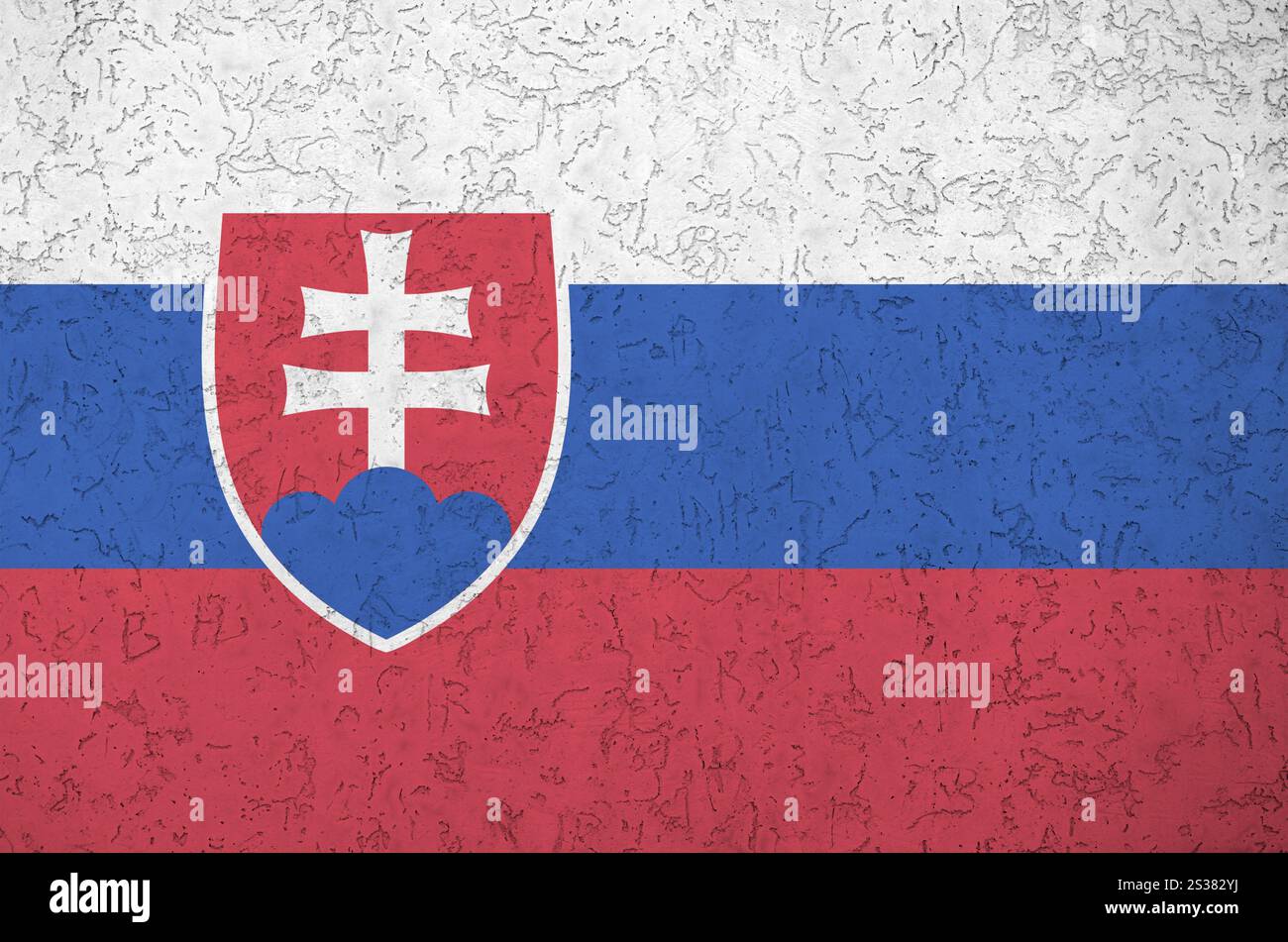 Slovakia flag depicted in bright paint colors on old relief plastering ...