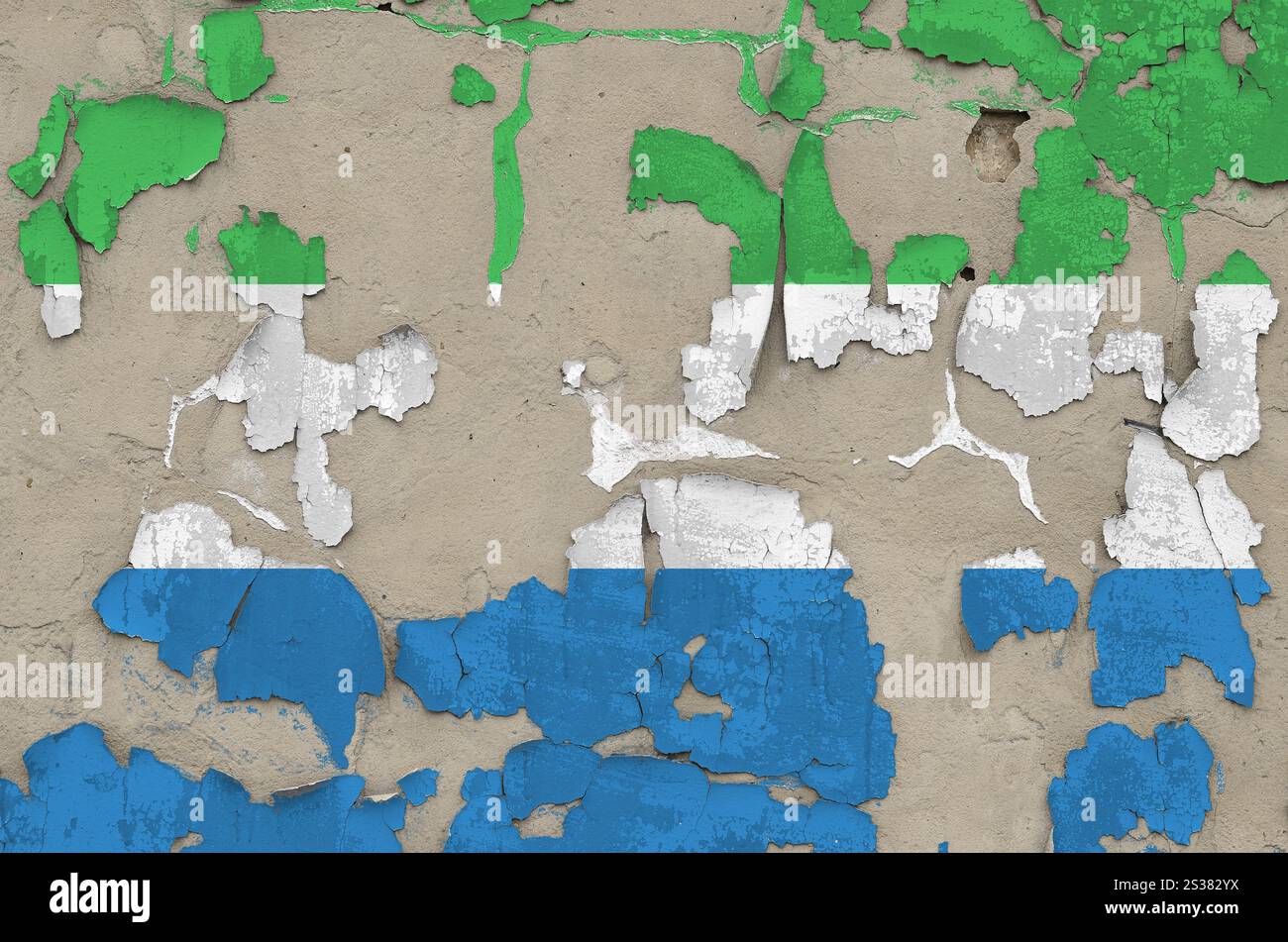 Sierra Leone flag depicted in paint colors on old obsolete messy ...