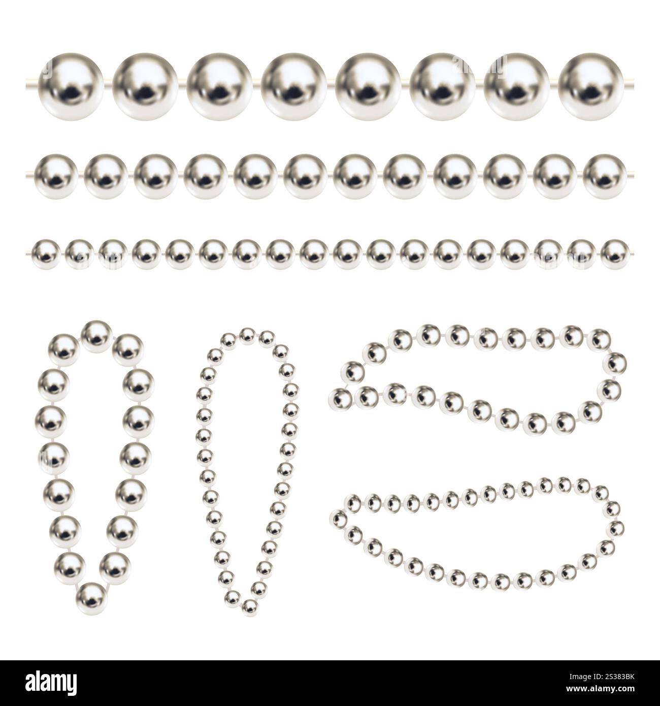 Set of realistic silver chains. Luxury silver beads for keychain ...