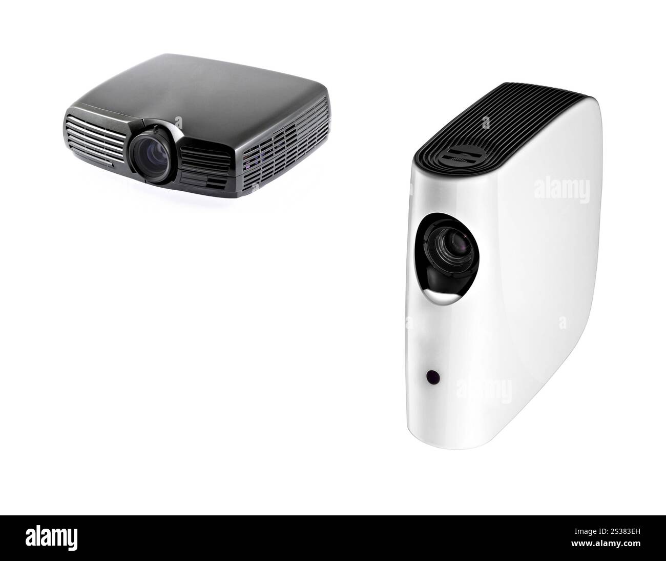 White and black multimedia projectors isolated on white background ...