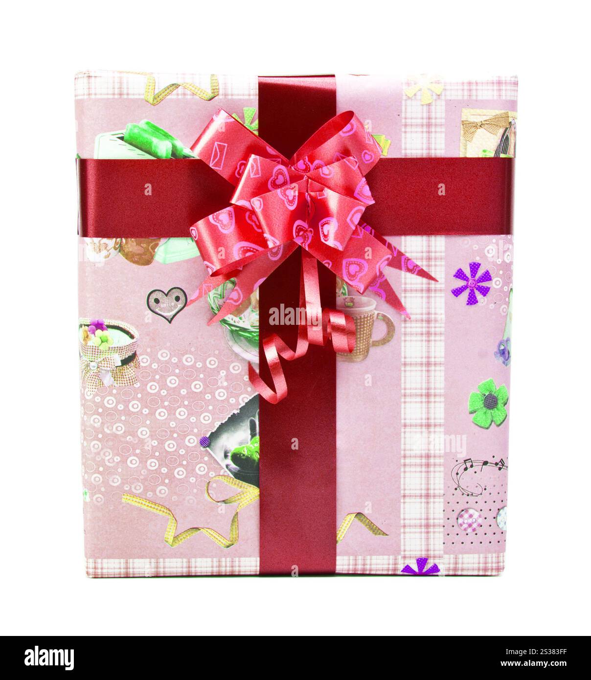 gift box with big bow ribbon isolated on white background. gift box ...