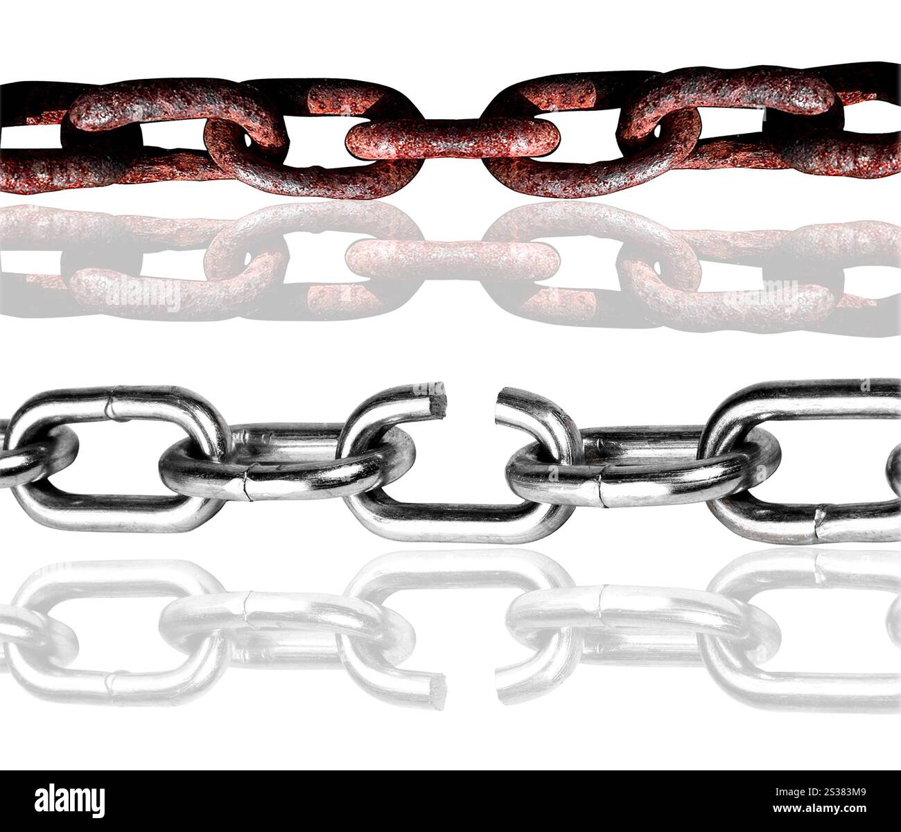 old and new chains isolated on white background. old and new chains ...