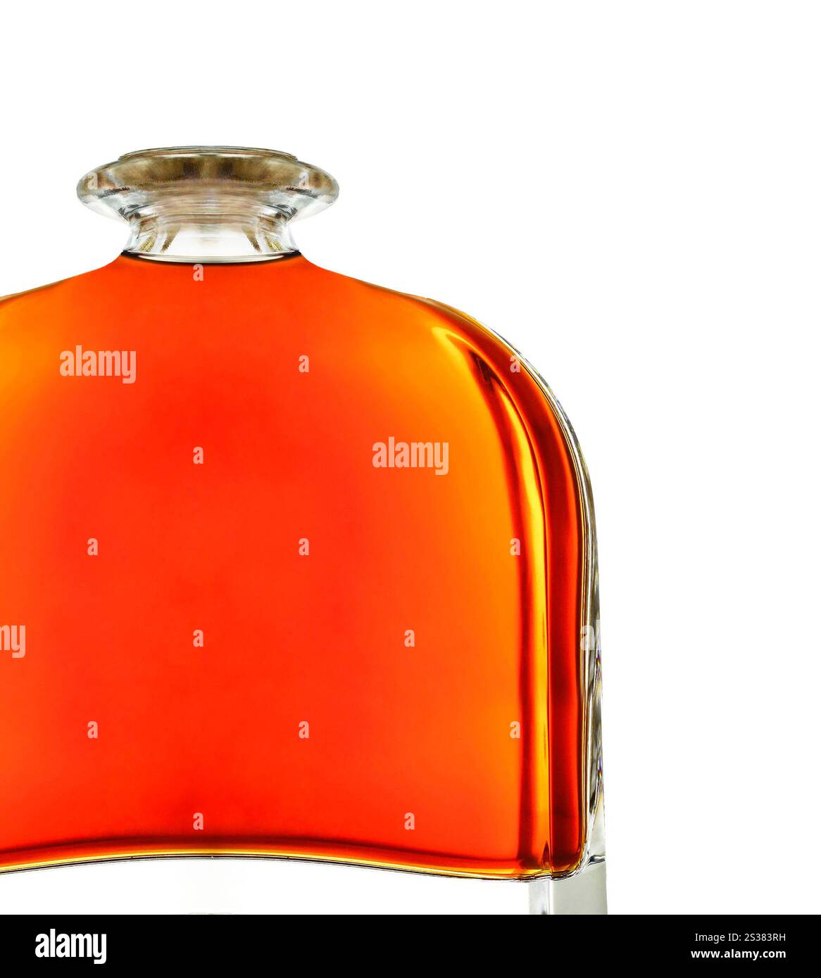 Cognac in bottle without labels isolated on white background. Cognac in bottle without labels ...