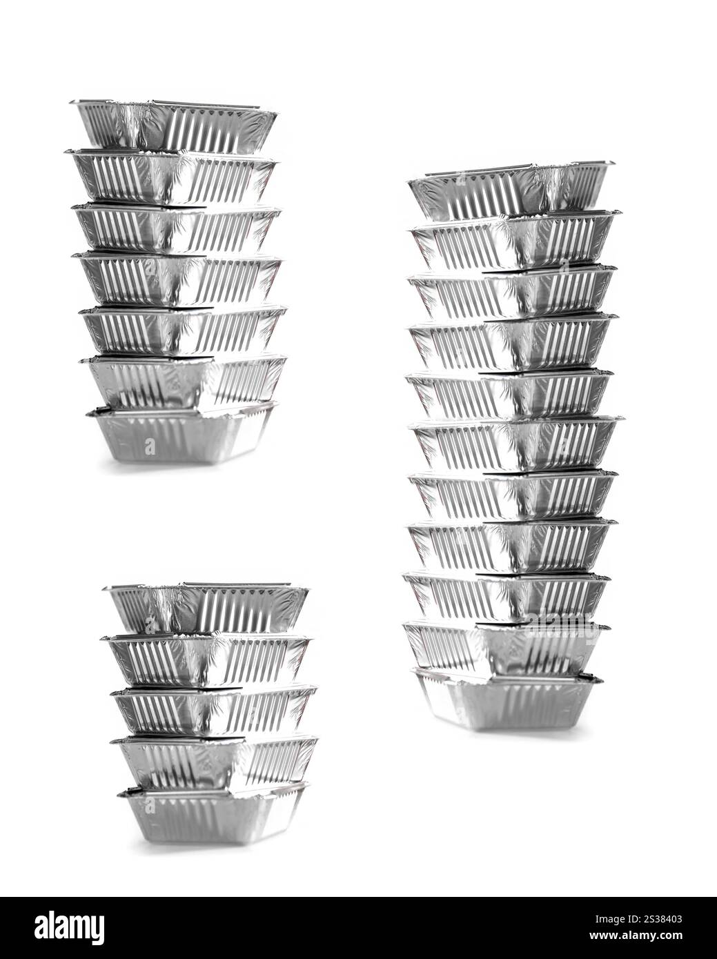 Stack Of Foil Take Away Containers isolated on white background. Stack ...