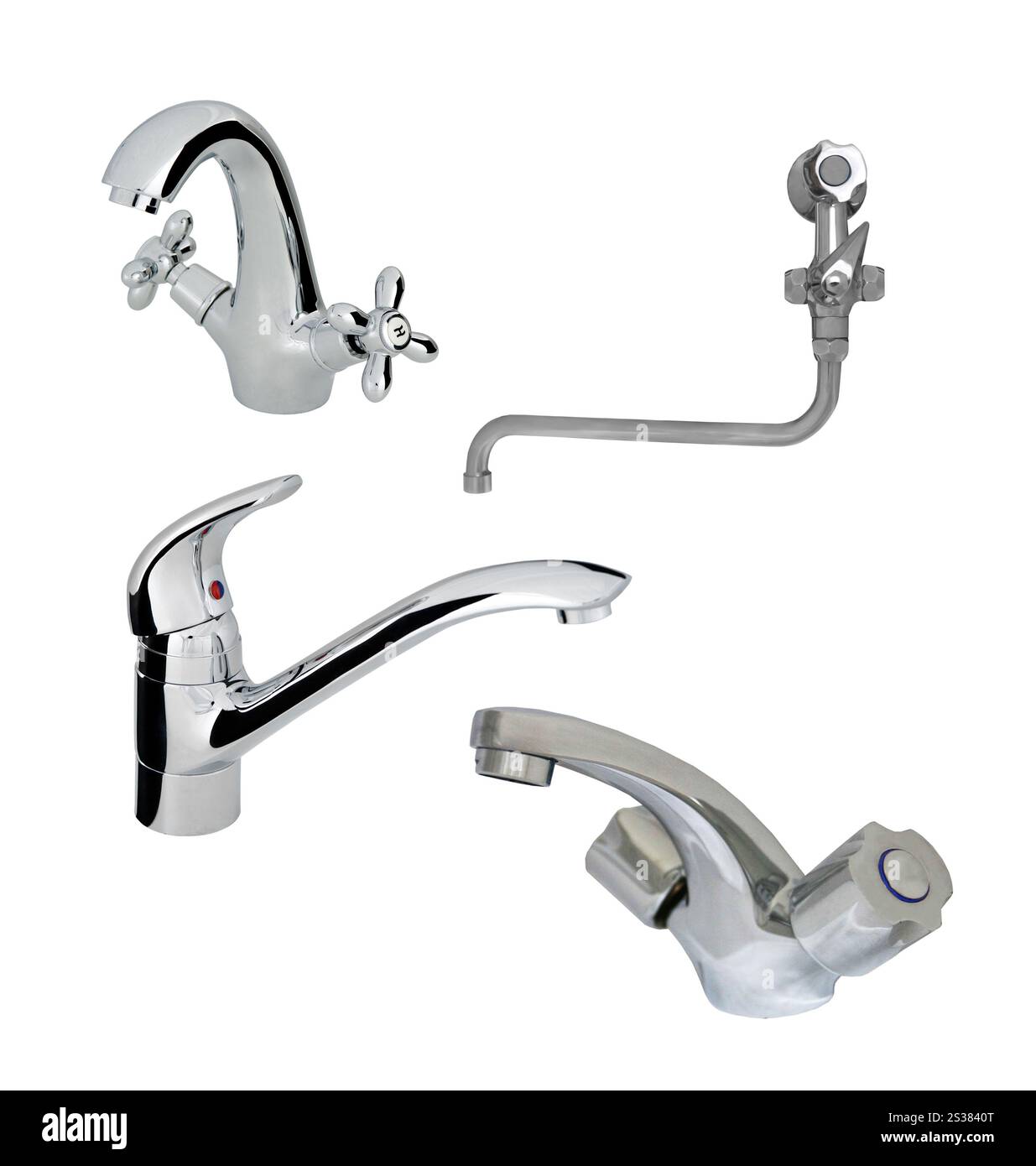 old with modern stainless steel taps isolated on white background. old ...