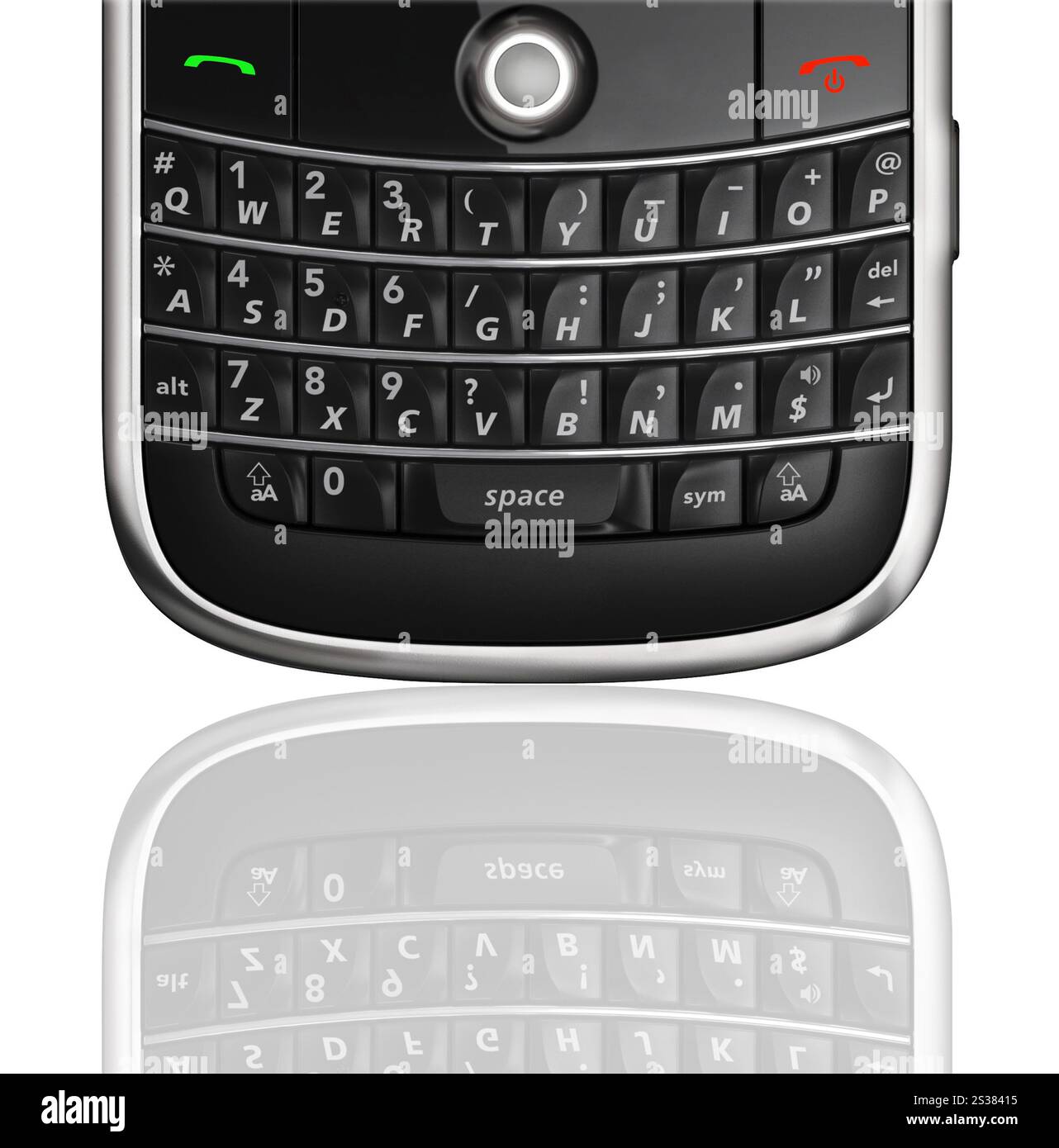 Cell phone keyboard close up isolated on white background. Cell phone ...