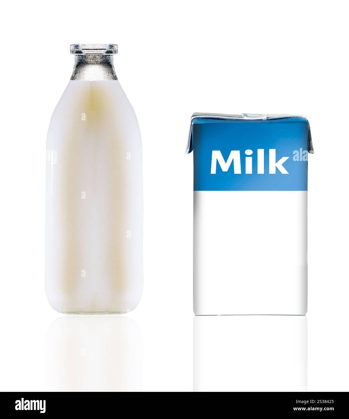 bottle of milk with a package of milk on white background. bottle of ...