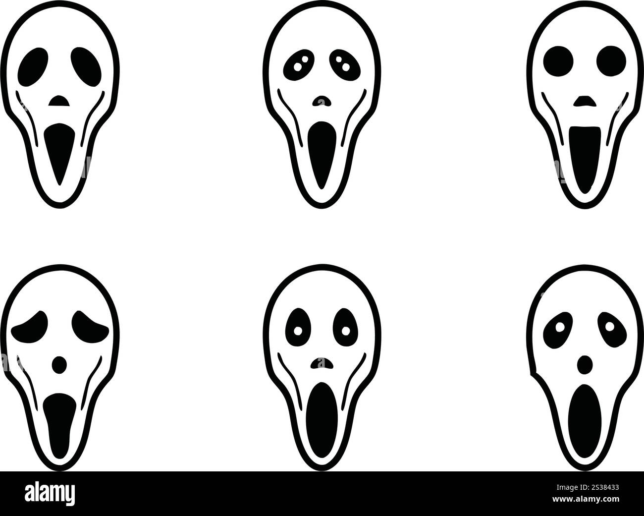 Set of fear inspired emoji faces with wide open mouths and dramatic ...
