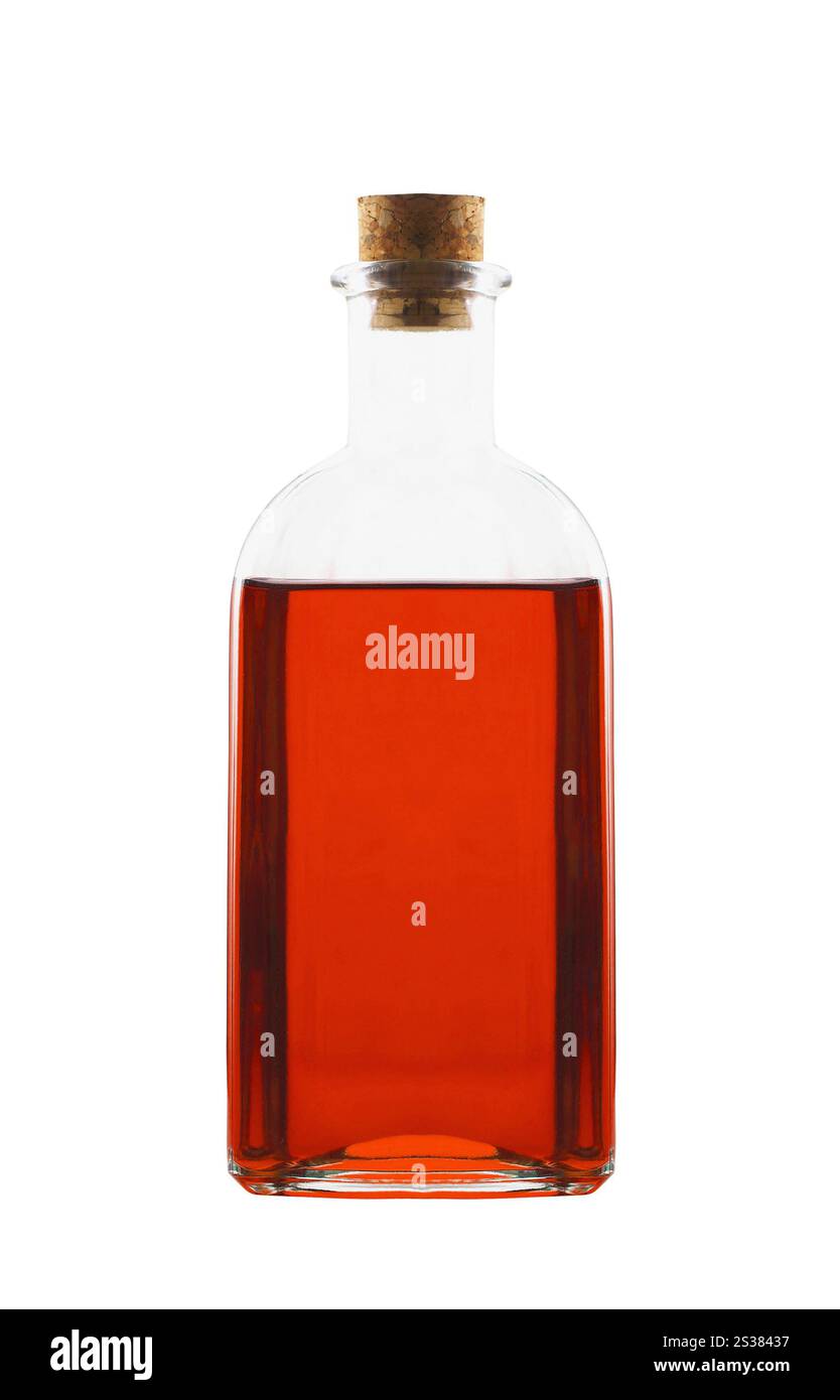 rustic bottle of sour cherry liquor isolated on white background ...