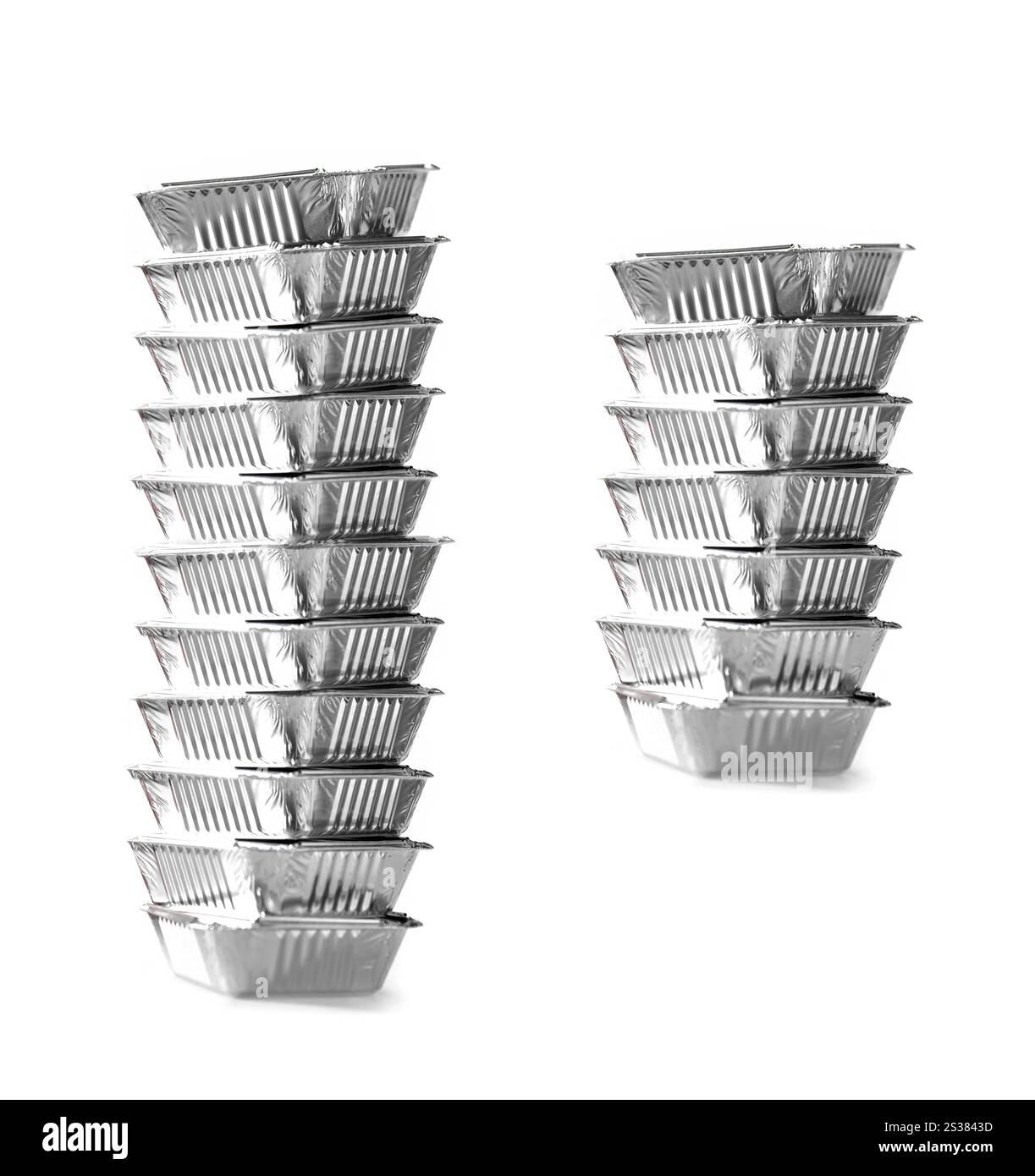 Stack Of Foil Take Away Containers isolated on white background. Stack ...