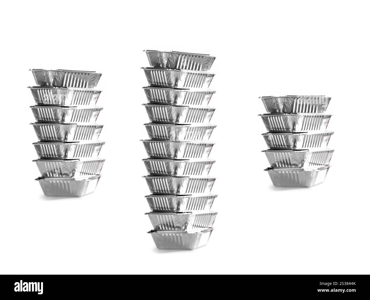 Stack Of Foil Take Away Containers isolated on white background. Stack ...