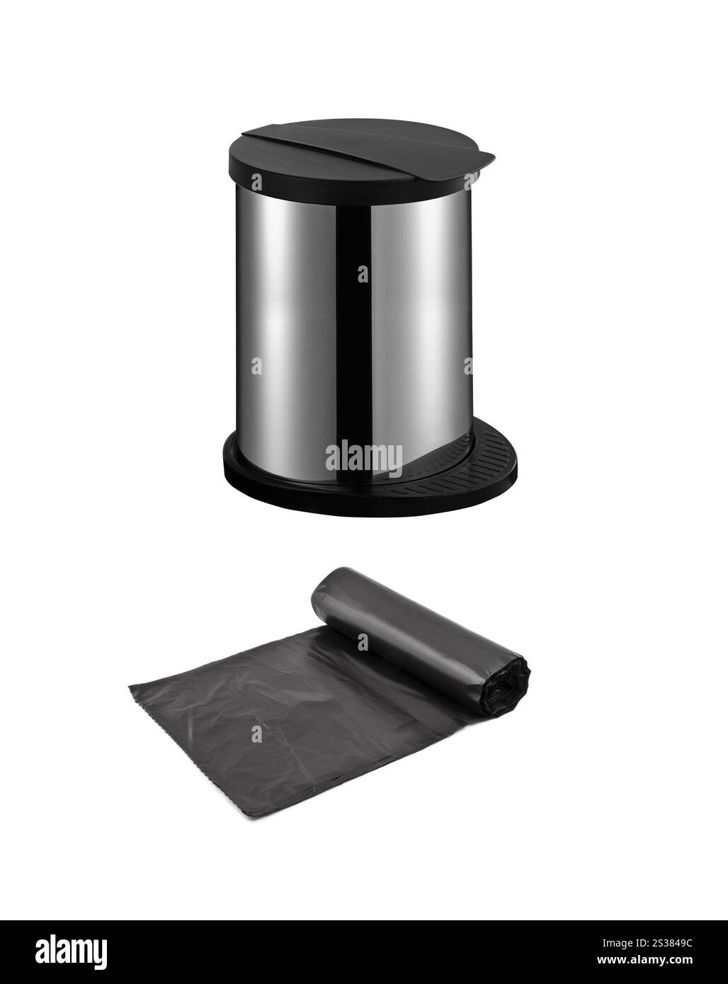 garbage bags with office trash can isolated on white background ...