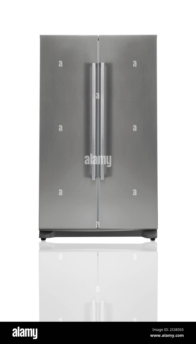 Refrigerator isolated on white background. double door freezer Stock ...