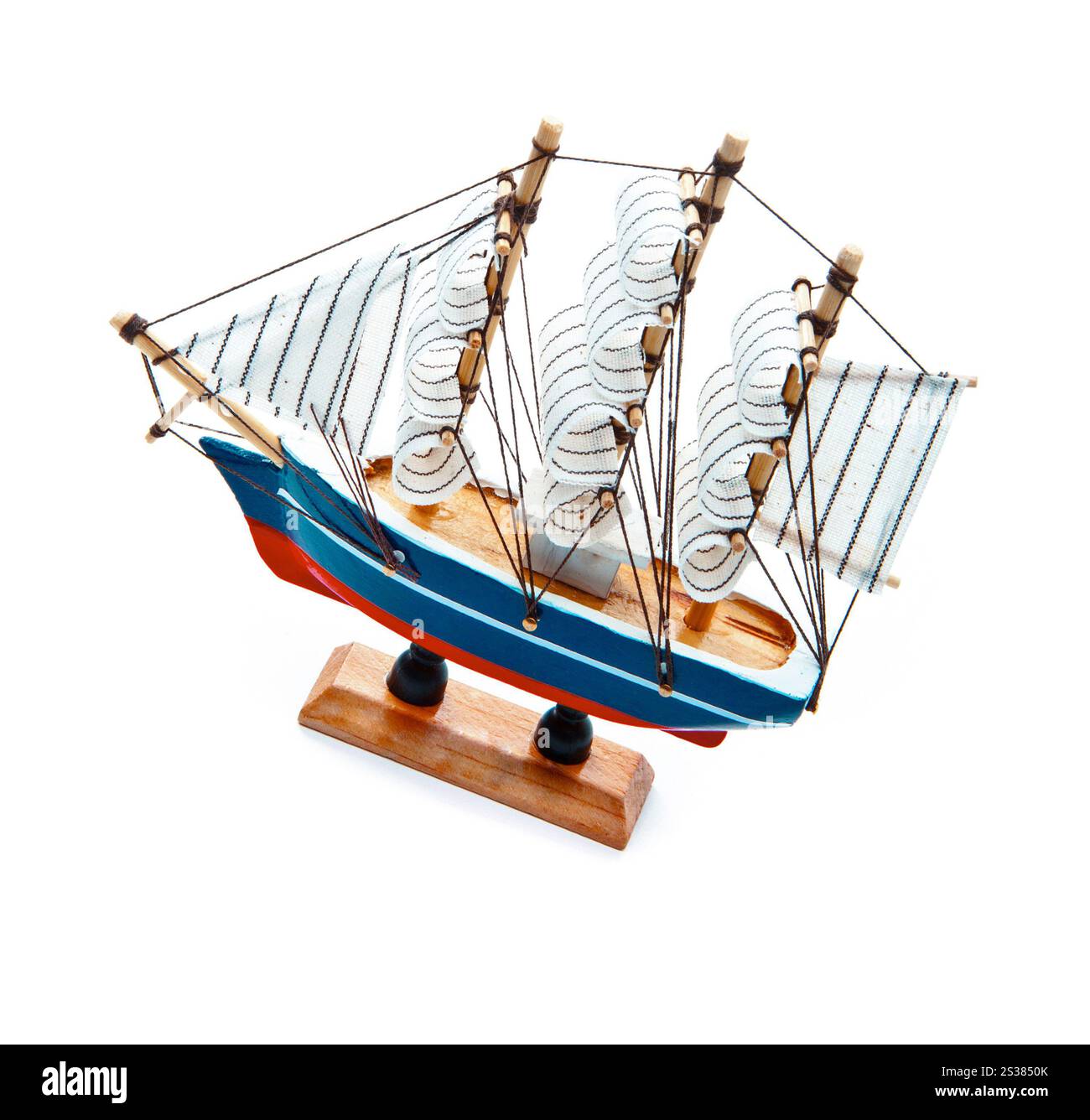 Wooden ship toy model, isolated on white background. Wooden ship toy ...
