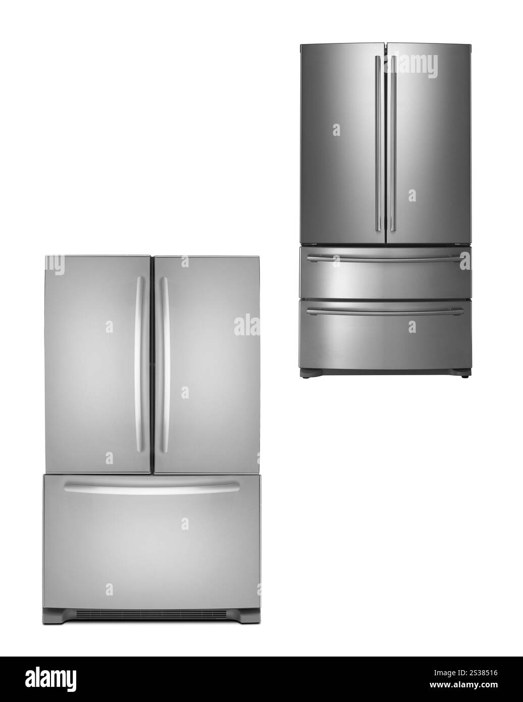 two refrigerators isolated on white background. two refrigerators ...