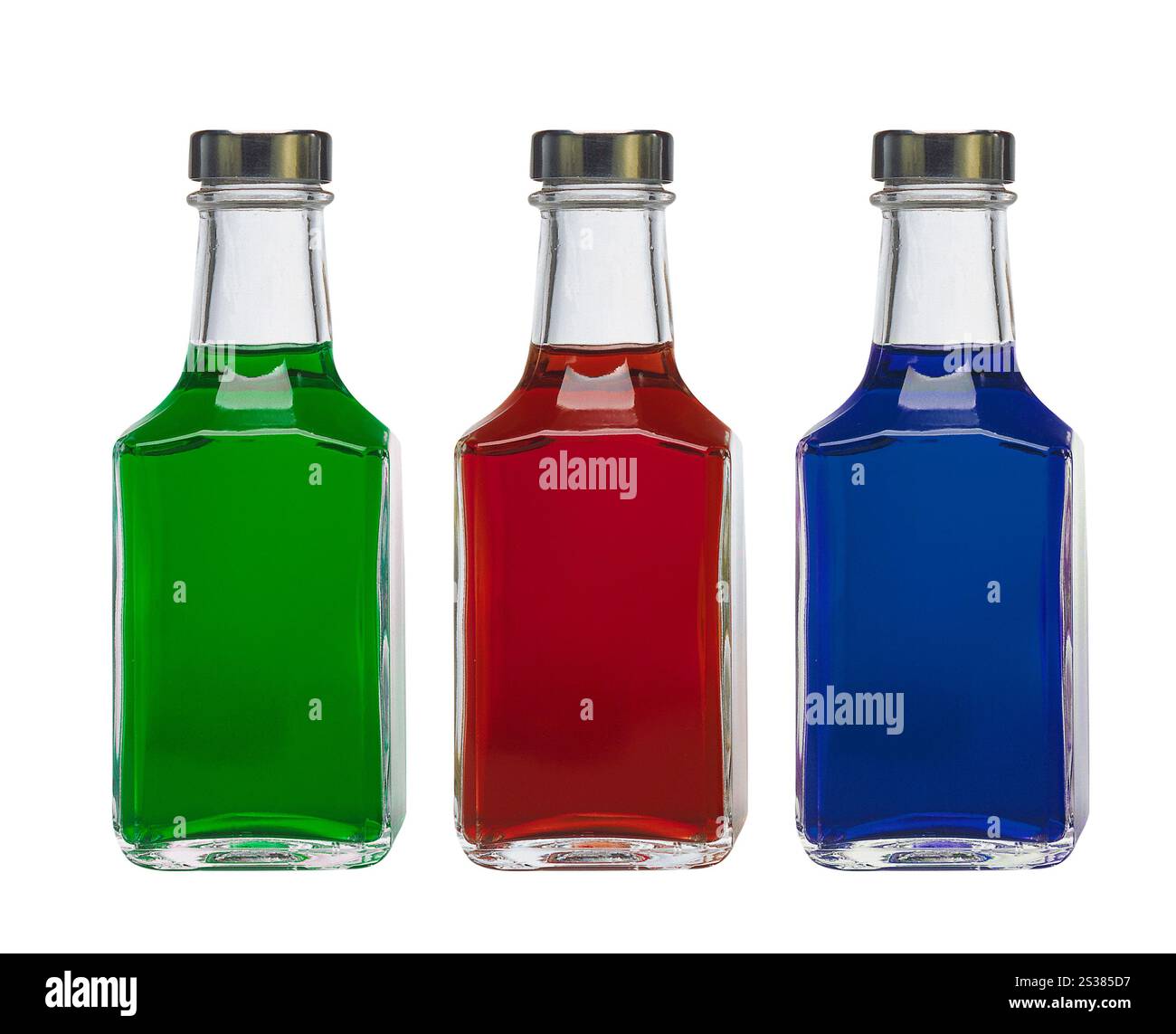 Bright colorful bottles isolated on white background. Bright colorful ...