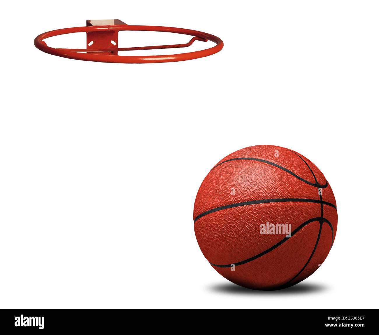 Basketball ring without net and basketball on white background Stock ...