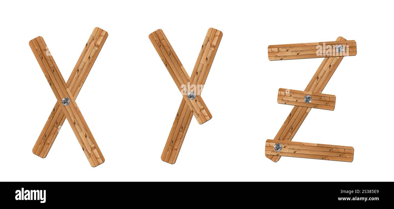 wooden alphabet - letter X, Y, Z?? on white background. wooden alphabet ...