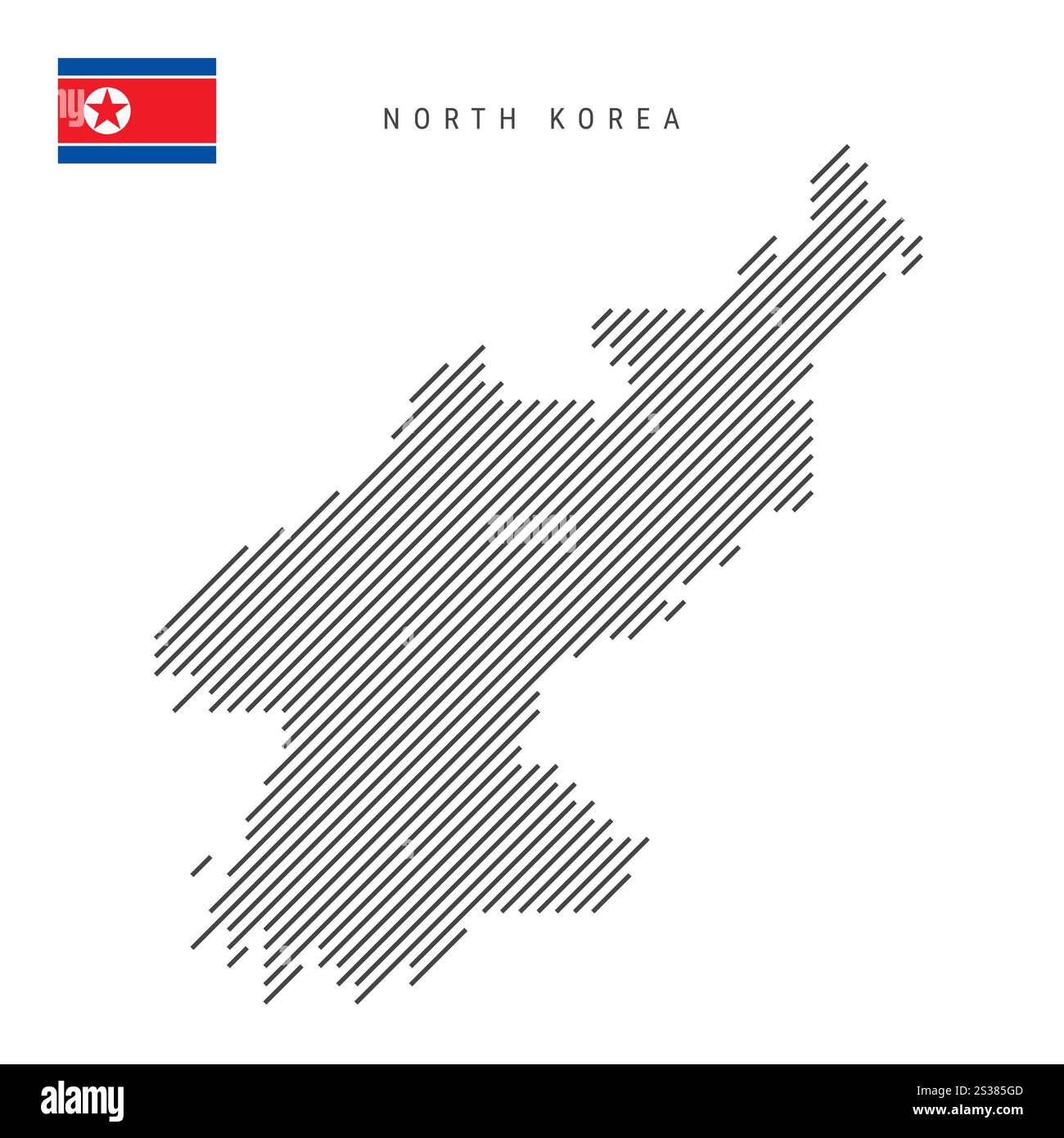 North Korea map from pattern of black slanted parallel lines. Flat ...