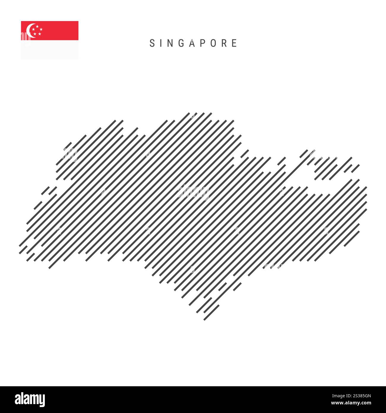 Singapore map from pattern of black slanted parallel lines. Flat vector ...