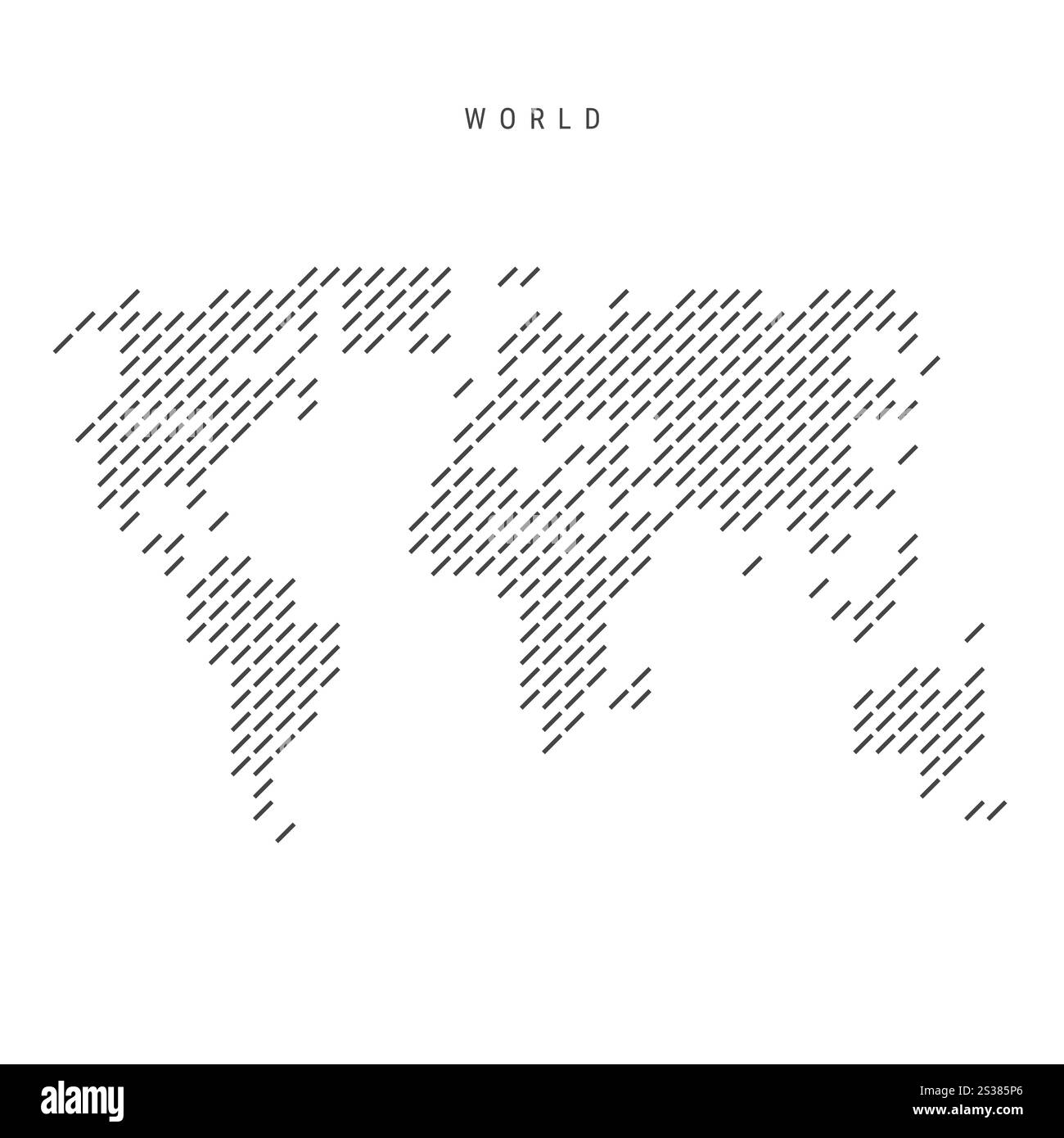 World map from pattern of black slanted parallel lines. Flat vector illustration isolated on ...