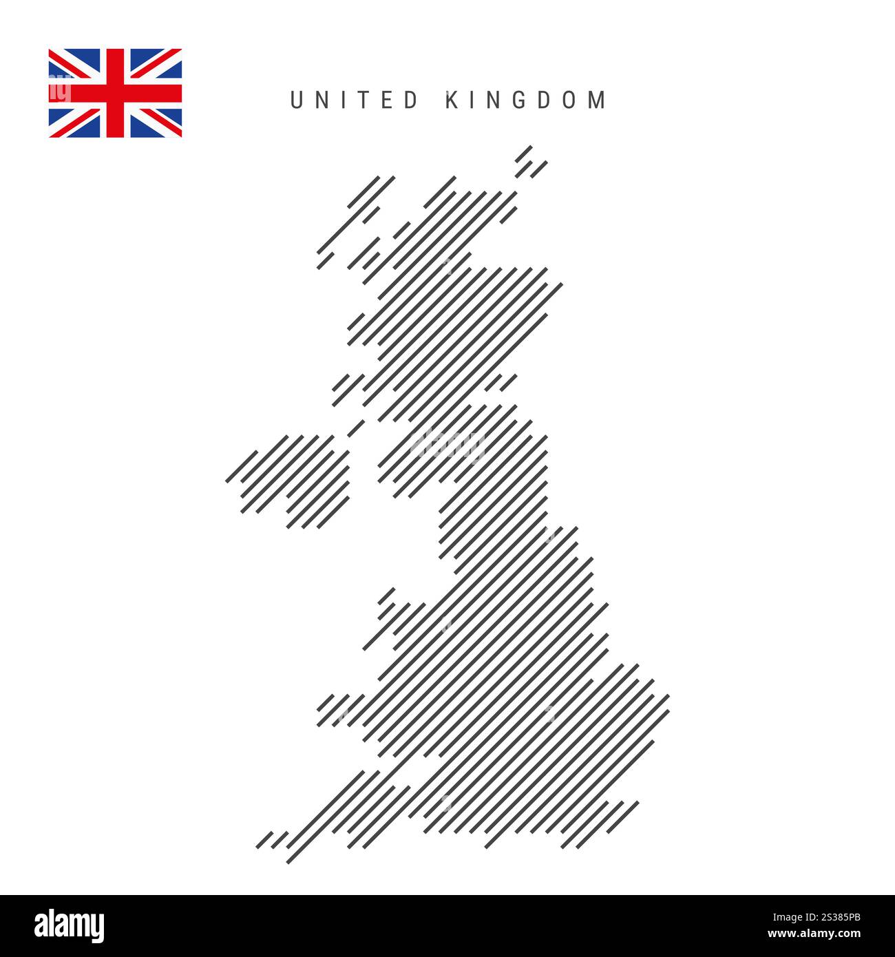 United Kingdom map from pattern of black slanted parallel lines. Flat ...