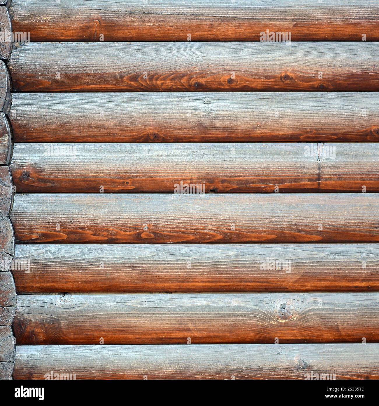 Hewn timber. Rustic log wall horizontal timber background. Fragment of ...