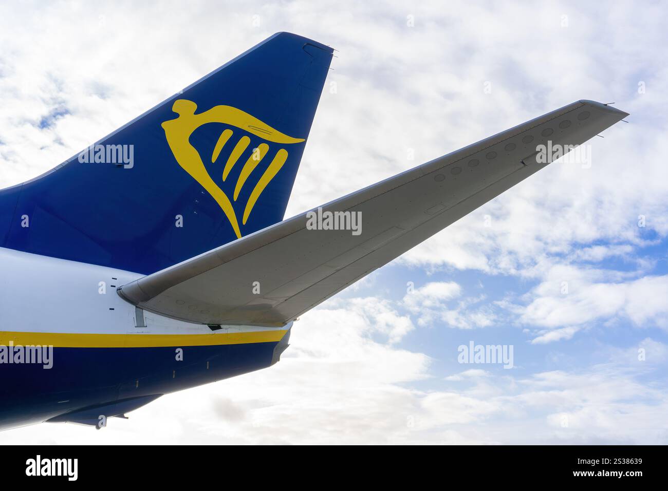3 January - Porto, Portugal: White-blue-yellow aircraft tail with ...