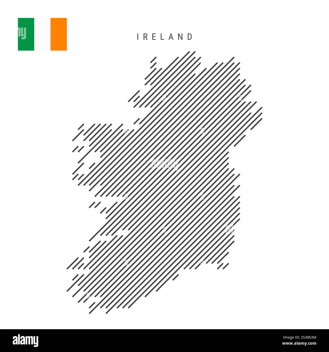 Ireland map from pattern of black slanted parallel lines. Flat vector ...