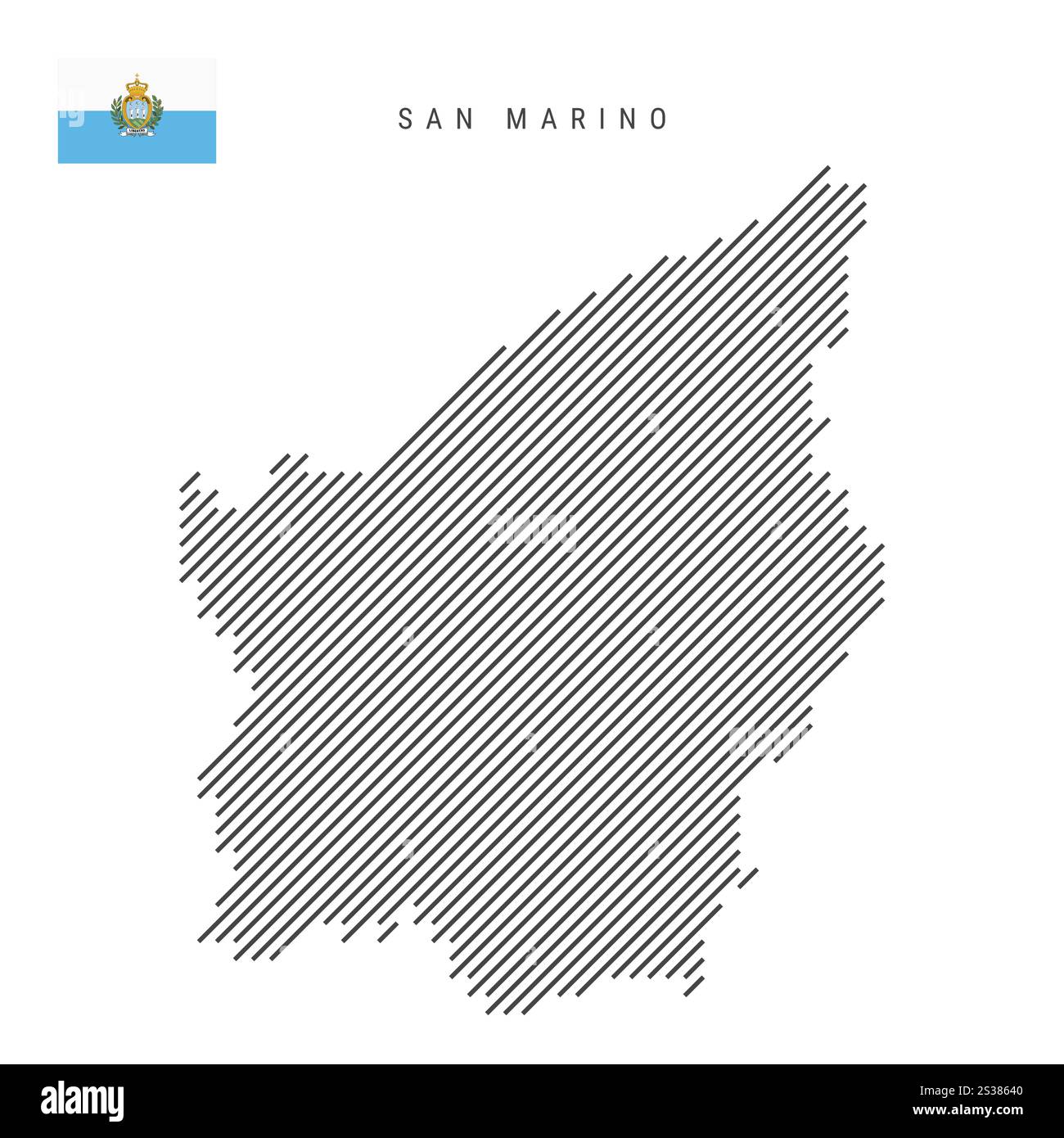 San Marino map from pattern of black slanted parallel lines. Flat vector illustration isolated ...