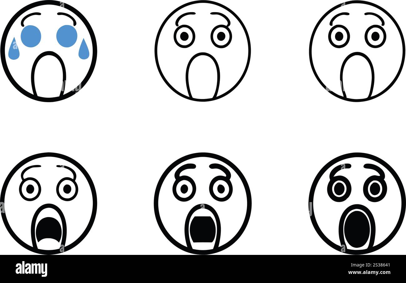 Horror and fright emoticon illustrations depicting open mouth screams ...