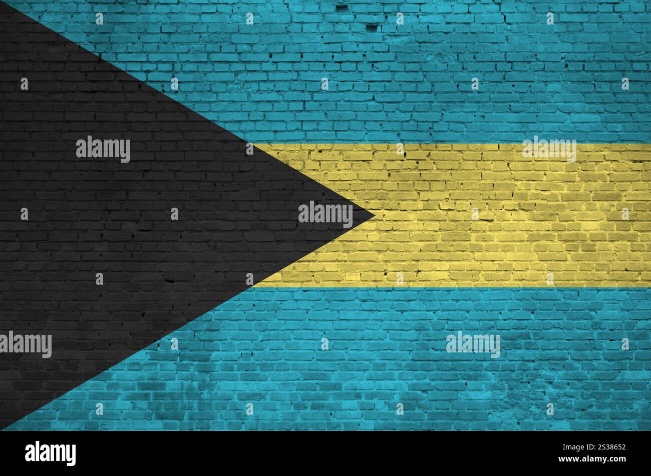 Bahamas flag depicted in paint colors on old brick wall close up ...