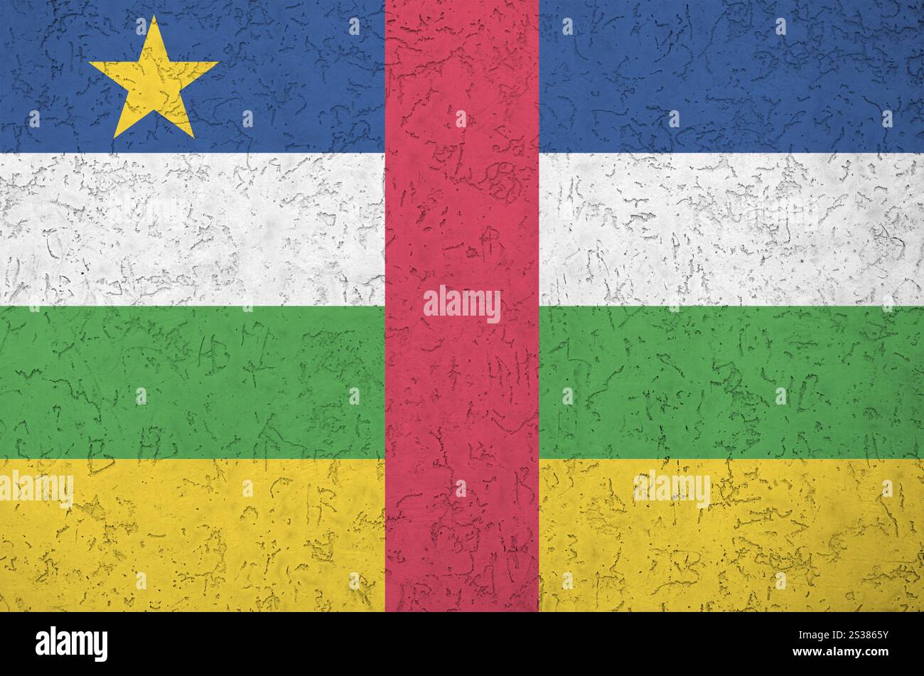 Central African Republic flag depicted in bright paint colors on old ...