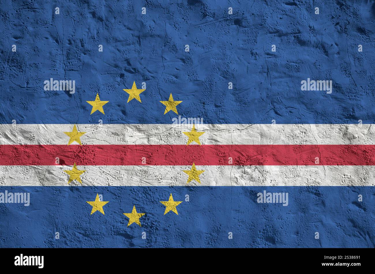 Cabo verde flag depicted in bright paint colors on old relief ...
