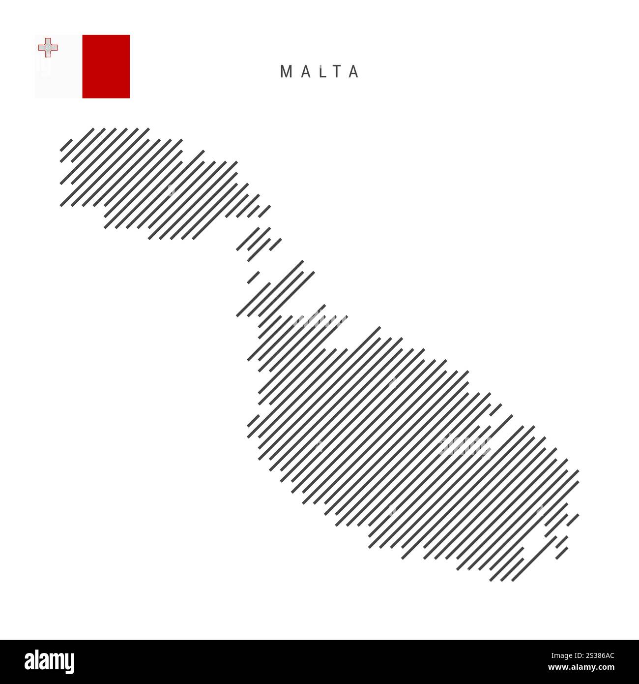 Malta map from pattern of black slanted parallel lines. Flat vector ...