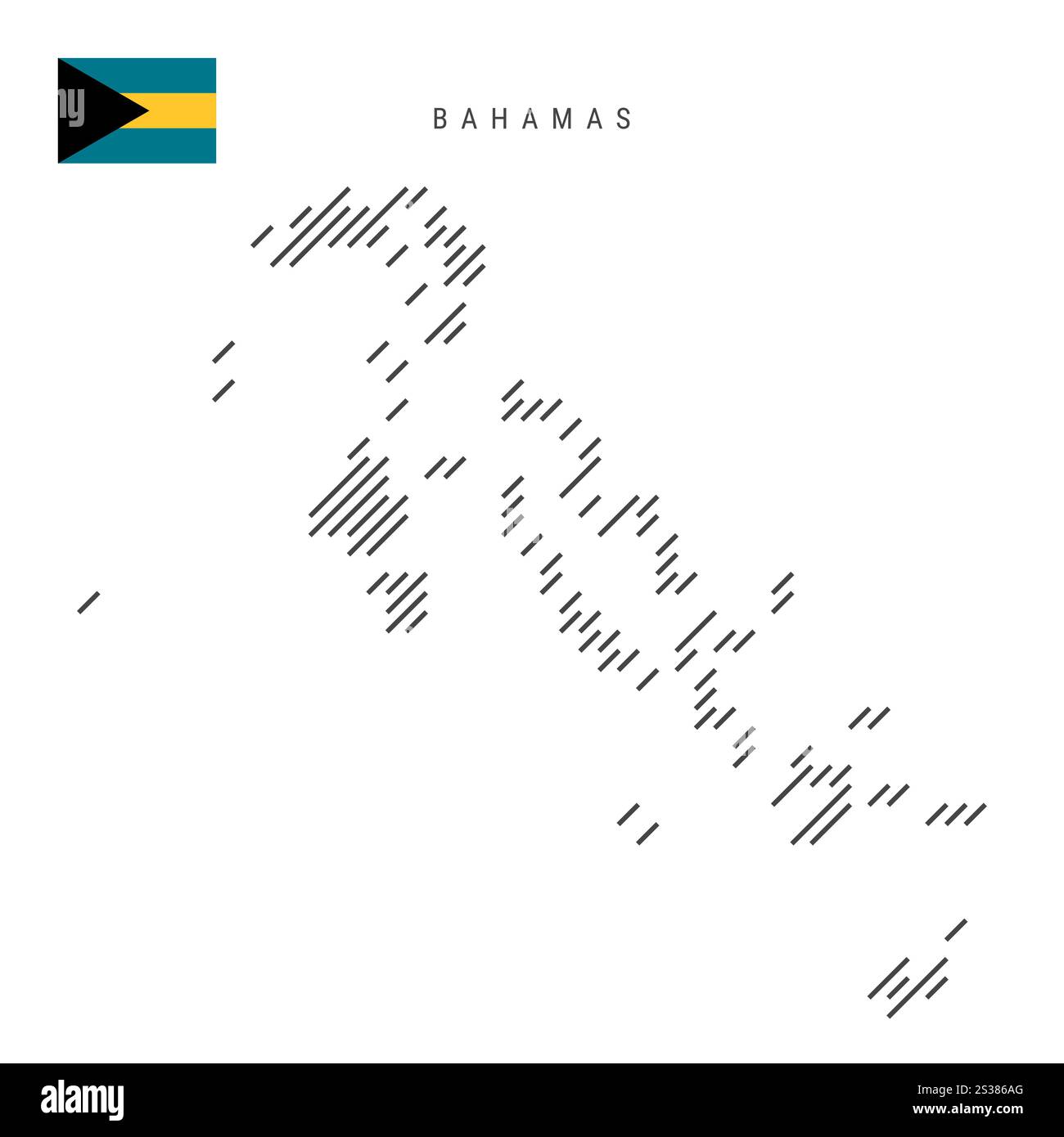 Bahamas map from pattern of black slanted parallel lines. Flat vector illustration isolated on ...