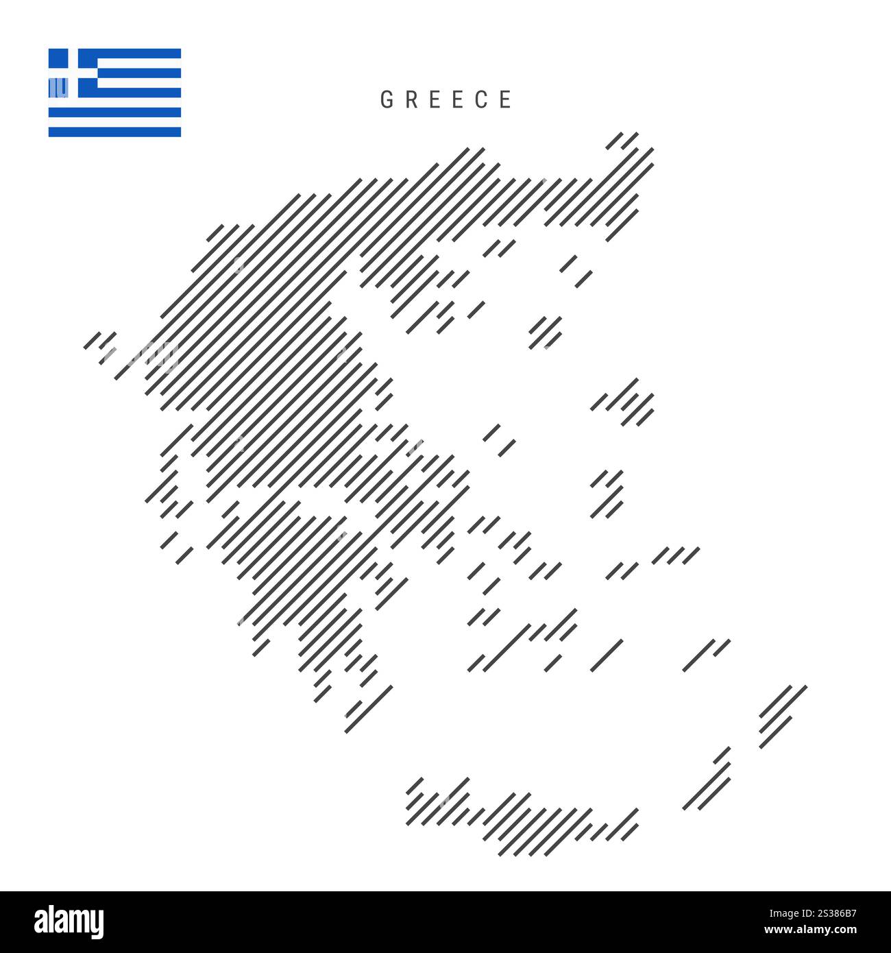 Greece map from pattern of black slanted parallel lines. Flat vector ...
