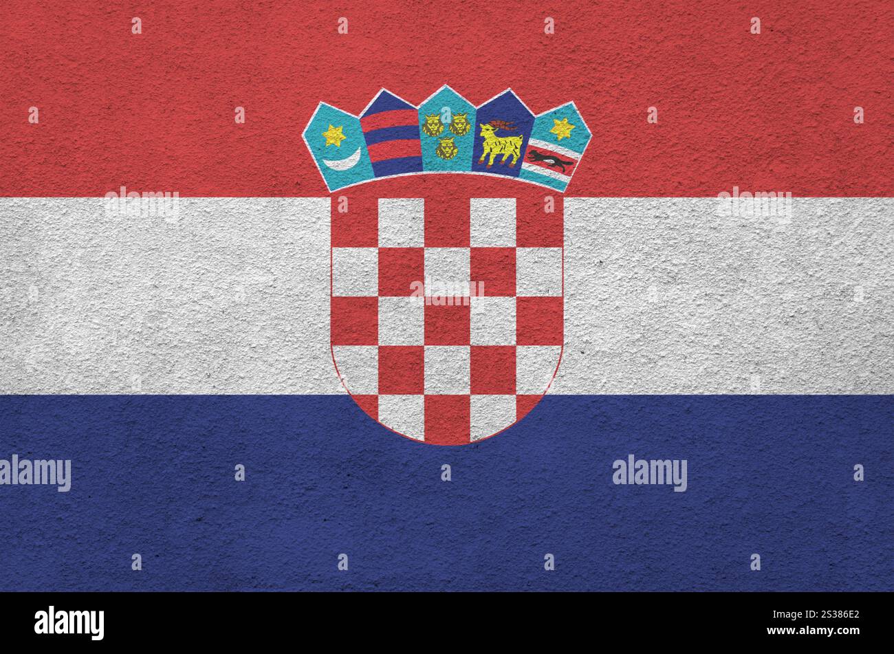 Croatia flag depicted in bright paint colors on old relief plastering ...