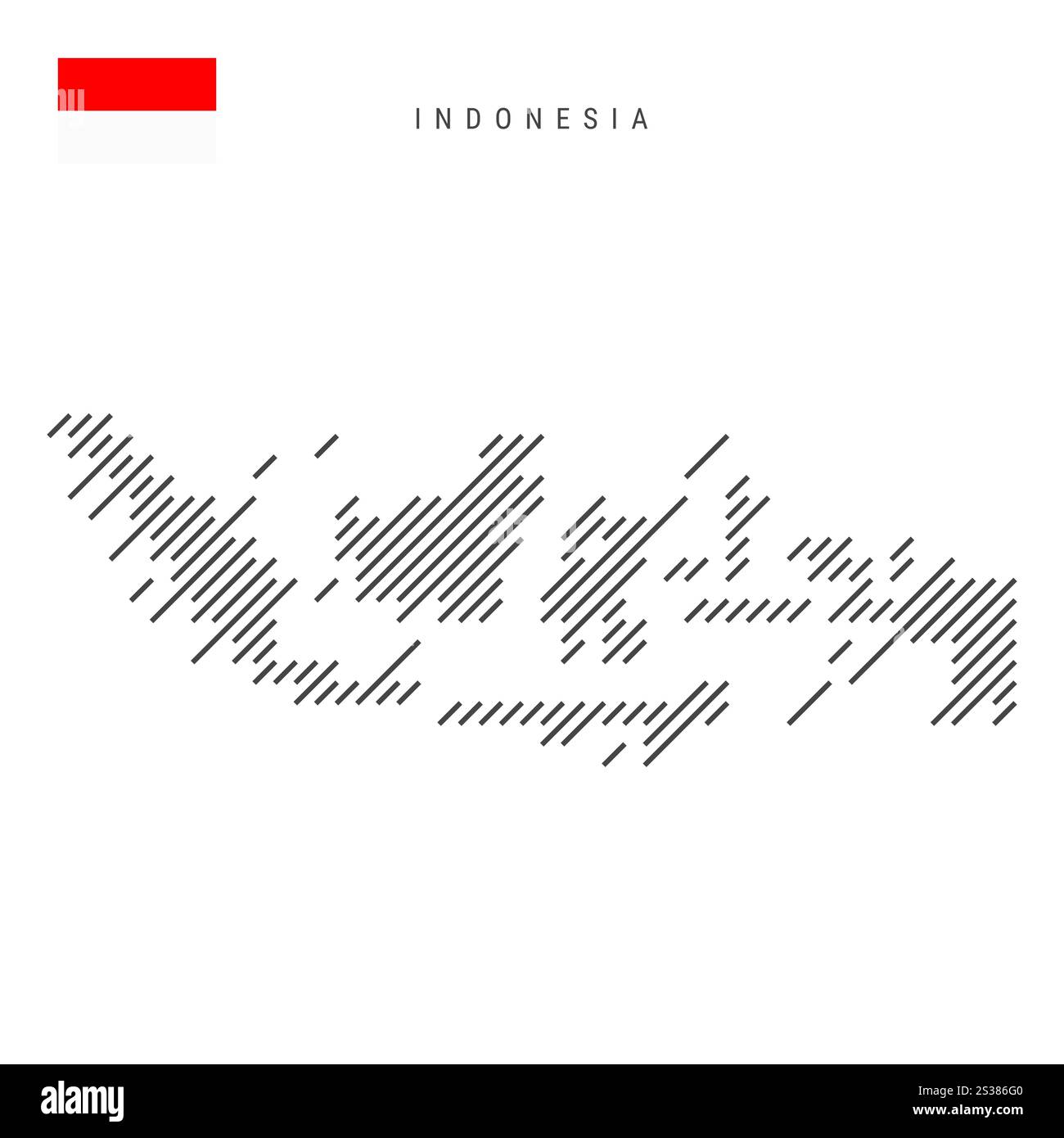 Indonesia map from pattern of black slanted parallel lines. Flat vector ...