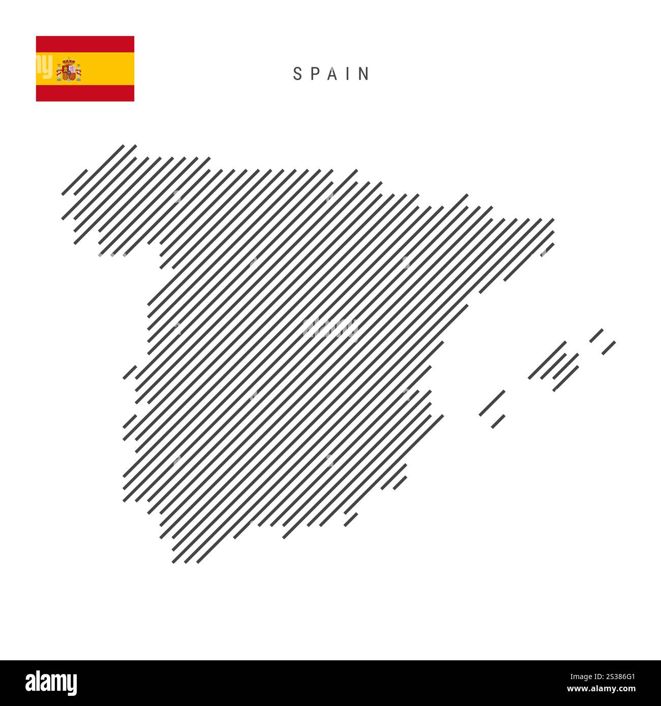 Spain map from pattern of black slanted parallel lines. Flat vector ...